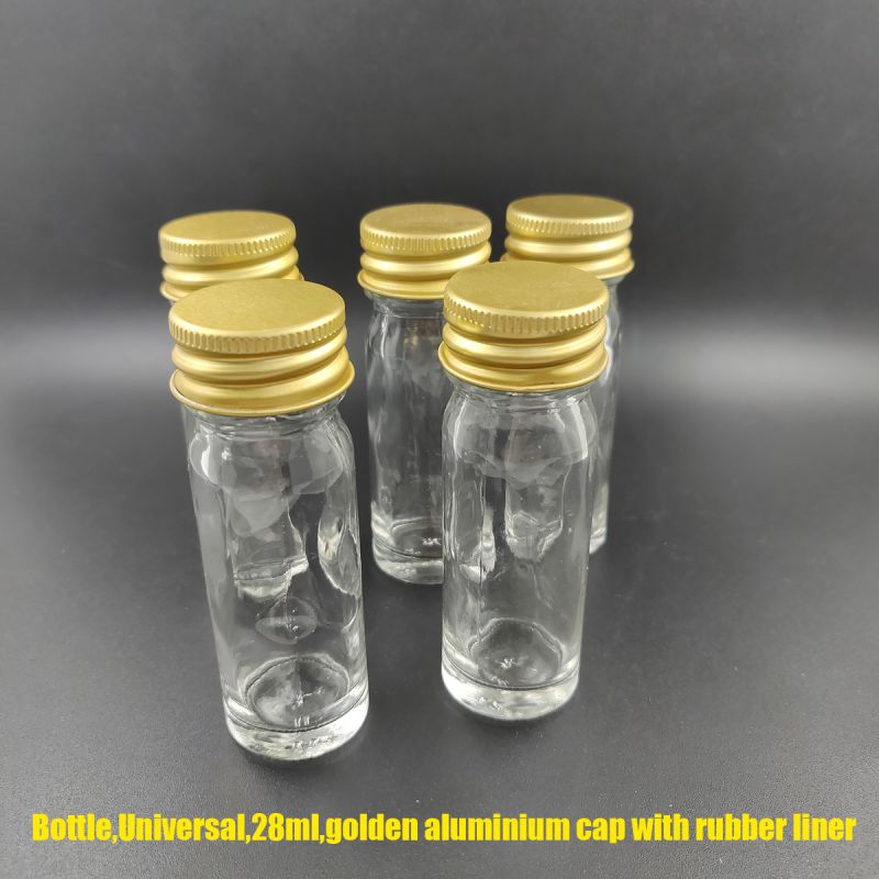 Universal bottle, gold aluminium screw cap, 28ml, fitted with rubber ...