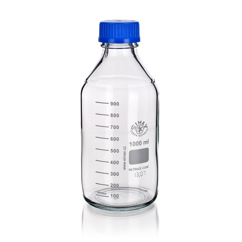 Bottle, Laboratory, clear, blue screw cap & pouring ring - Labchem Catalog