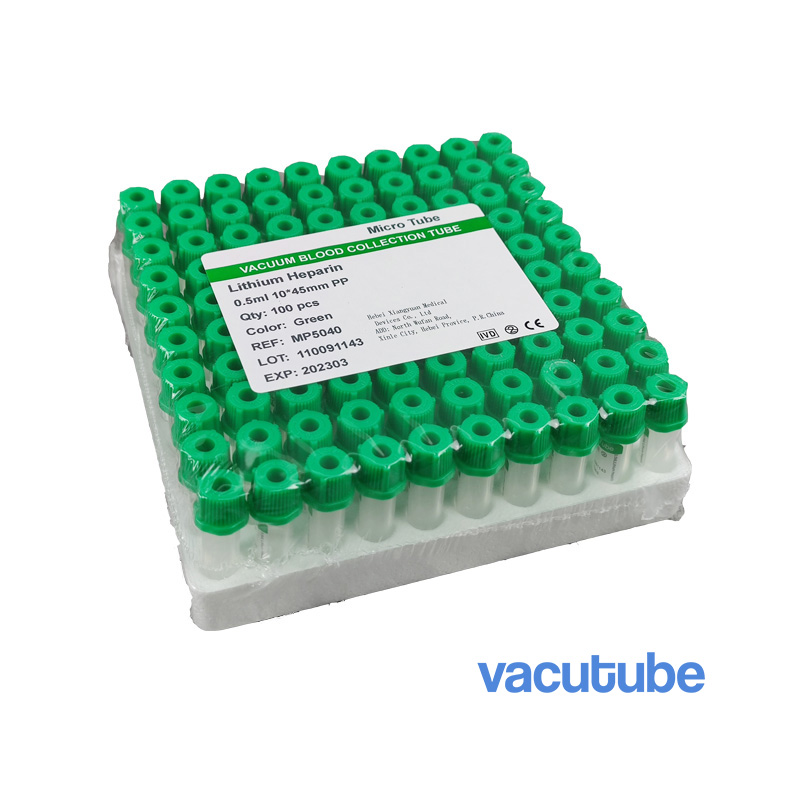 Mini Blood Collection Tubes, Lithium Heparin, 0.5ml, 8 x 45mm - Labchem ...