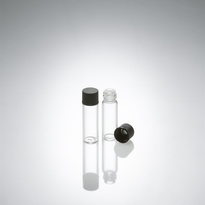 Vial, clear neutral glass, tall form, with black PP screw cap lined ...